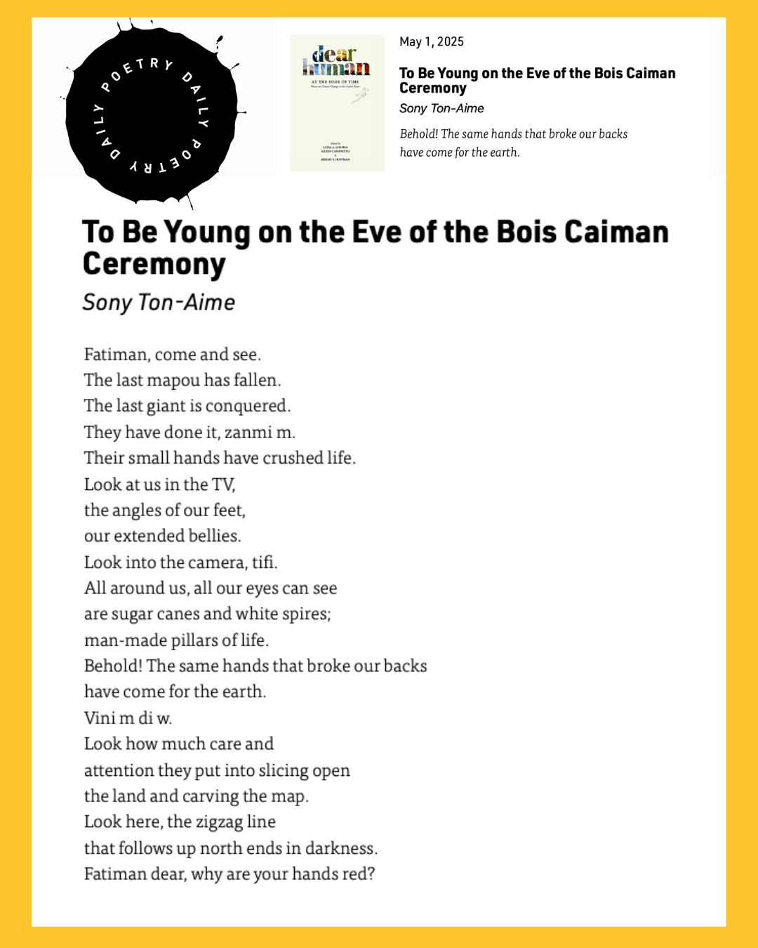 Poetry Daily: Sony Ton-Aime – Paloma Press